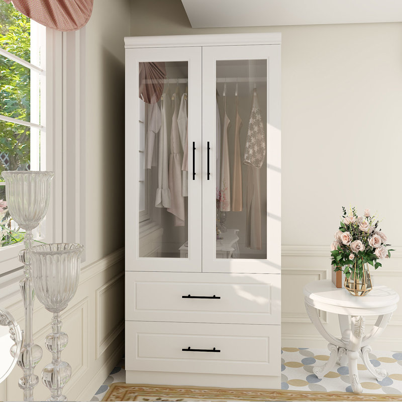 Winston Porter Freestanding Wardrobe Armoire Storage With 2 Drawers | Wayfair